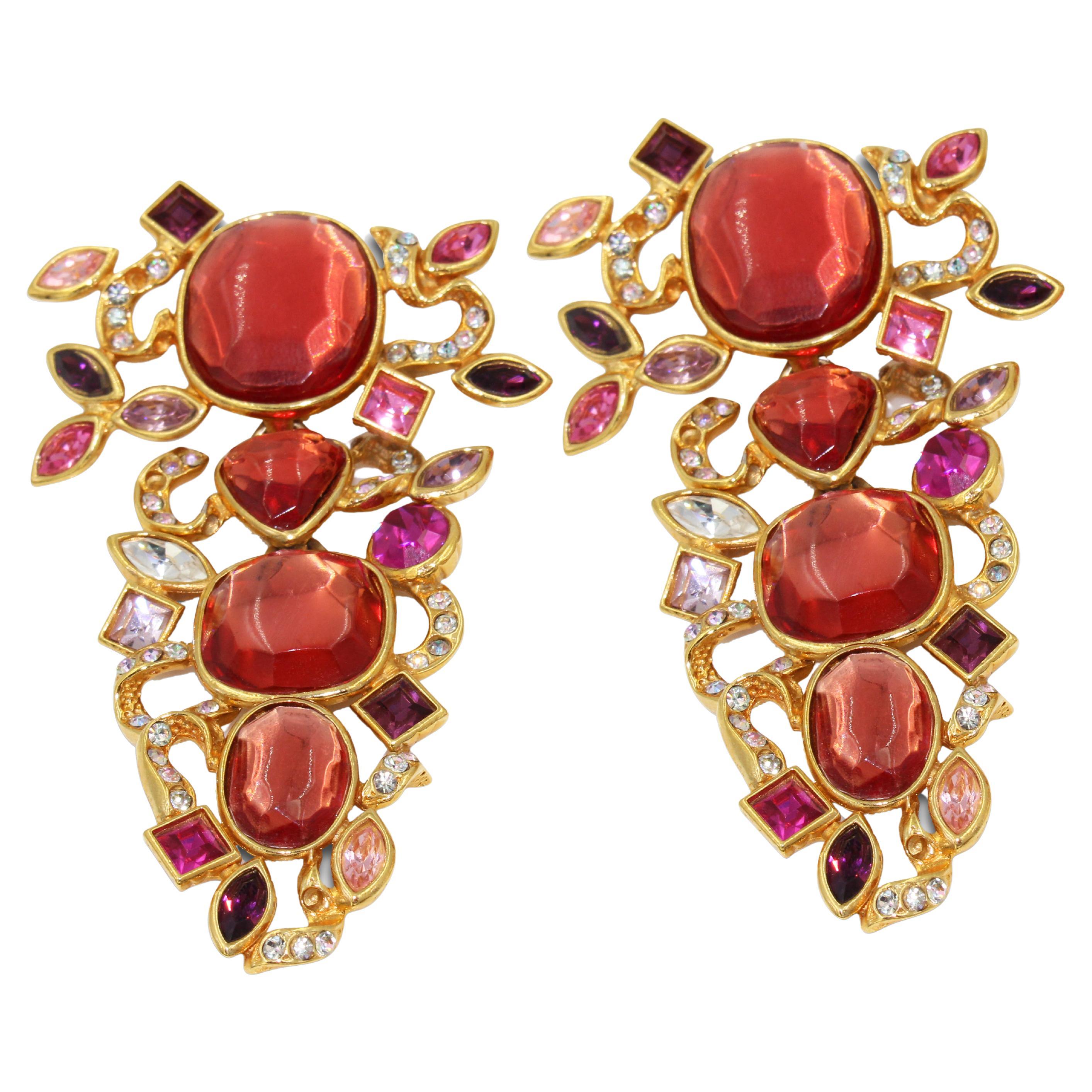 Yves Saint Laurent Crystal And Gold Tone Drop Chandelier Clip Earrings yves-saint-laurent-crystal-and-gold-tone-drop-chandelier-clip-earrings