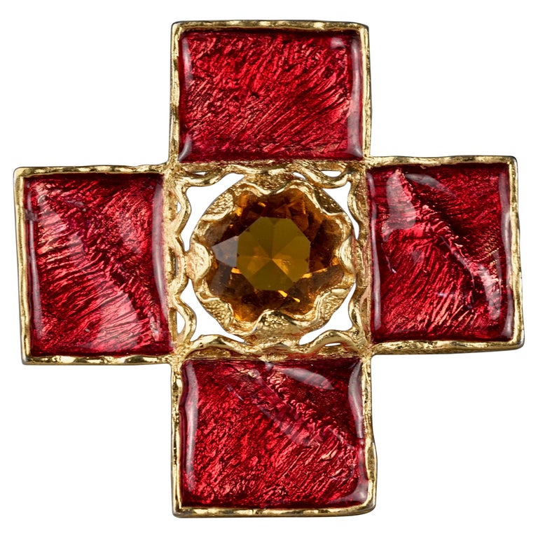 Vintage YSL Yves Saint Laurent by Goossens Wrinkled Red Cross Enamel ...