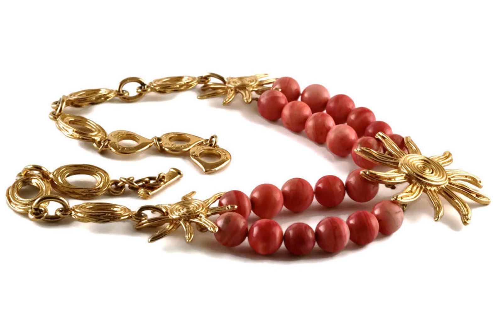 Vintage YSL Yves Saint Laurent Sun Coral Beads Necklace For Sale at ...