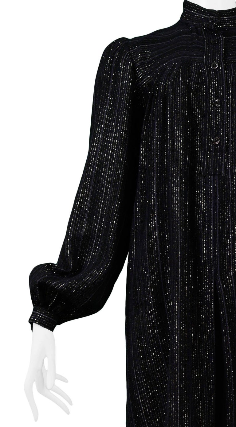 Vintage Yves Saint Laurent 1970's Black and Gold Smock Dress at 1stDibs