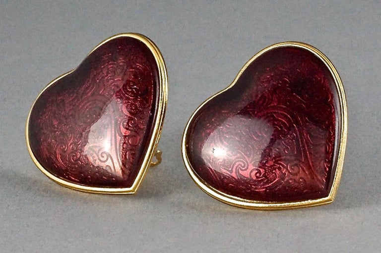 Vintage YVES SAINT LAURENT Arabesque Enamel Red Heart Earrings at ...