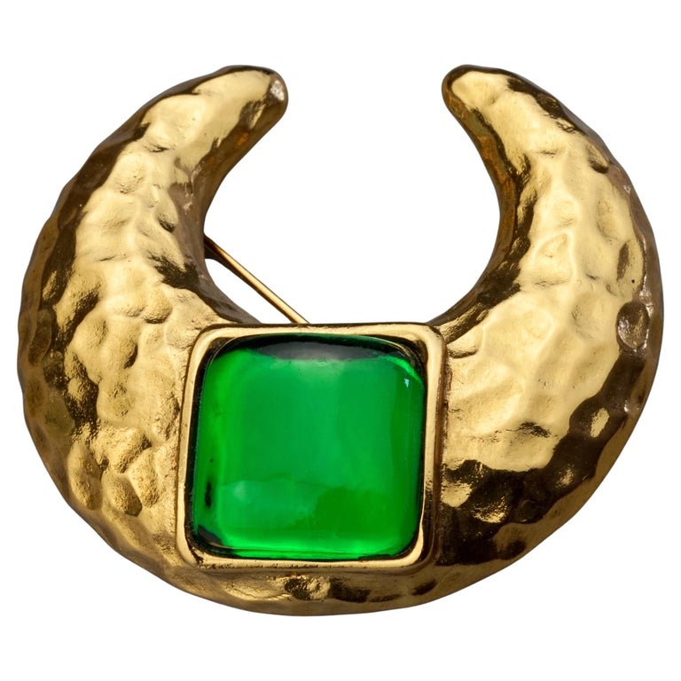 Vintage YVES SAINT LAURENT by Goossens Hammered Crescent Green Stone ...