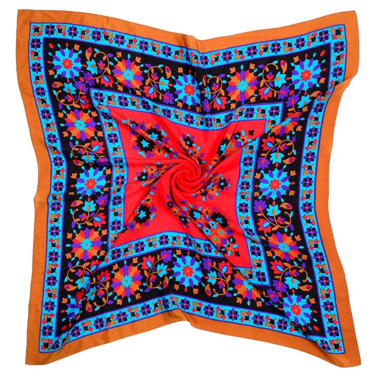 Vintage Yves Saint Laurent Colorful Silk Floral YS Scarf at 1stDibs