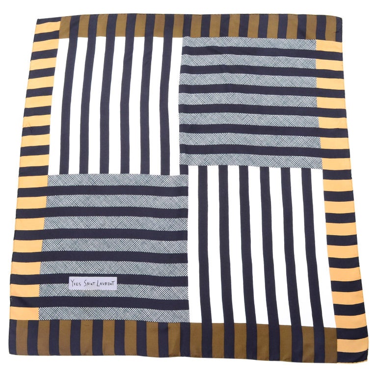 Vintage Yves Saint Laurent Geometric Lines Print Black Gold and Brown ...