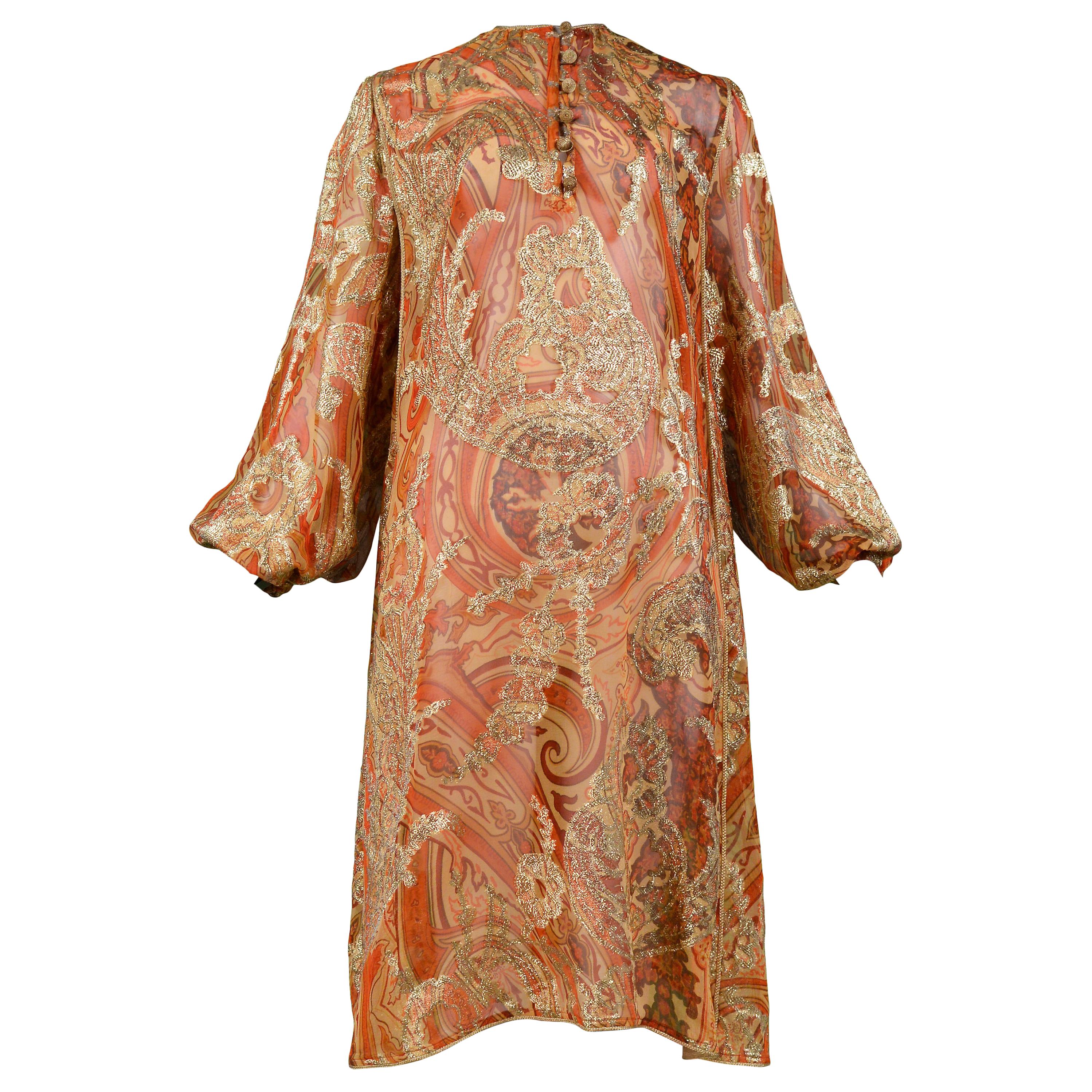 Vintage Yves Saint Laurent Gold Paisley Tunic Dress at 1stDibs