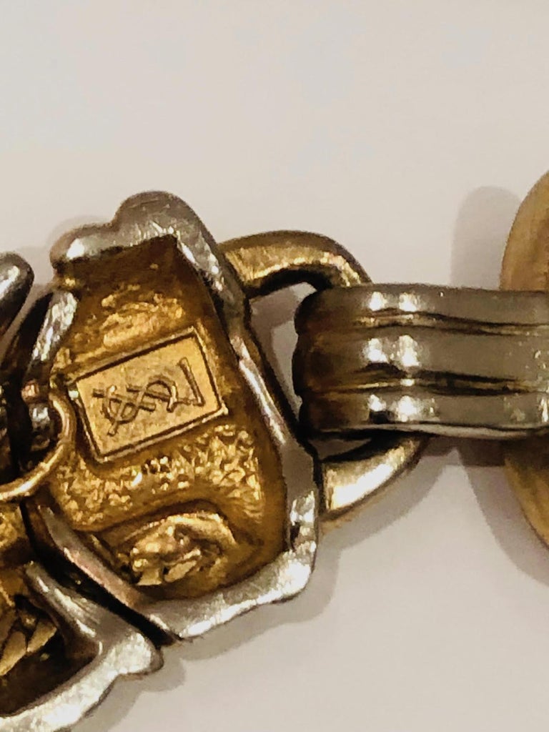 Vintage YVES SAINT LAURENT Gold Plated Textured Emerald Crystal ...