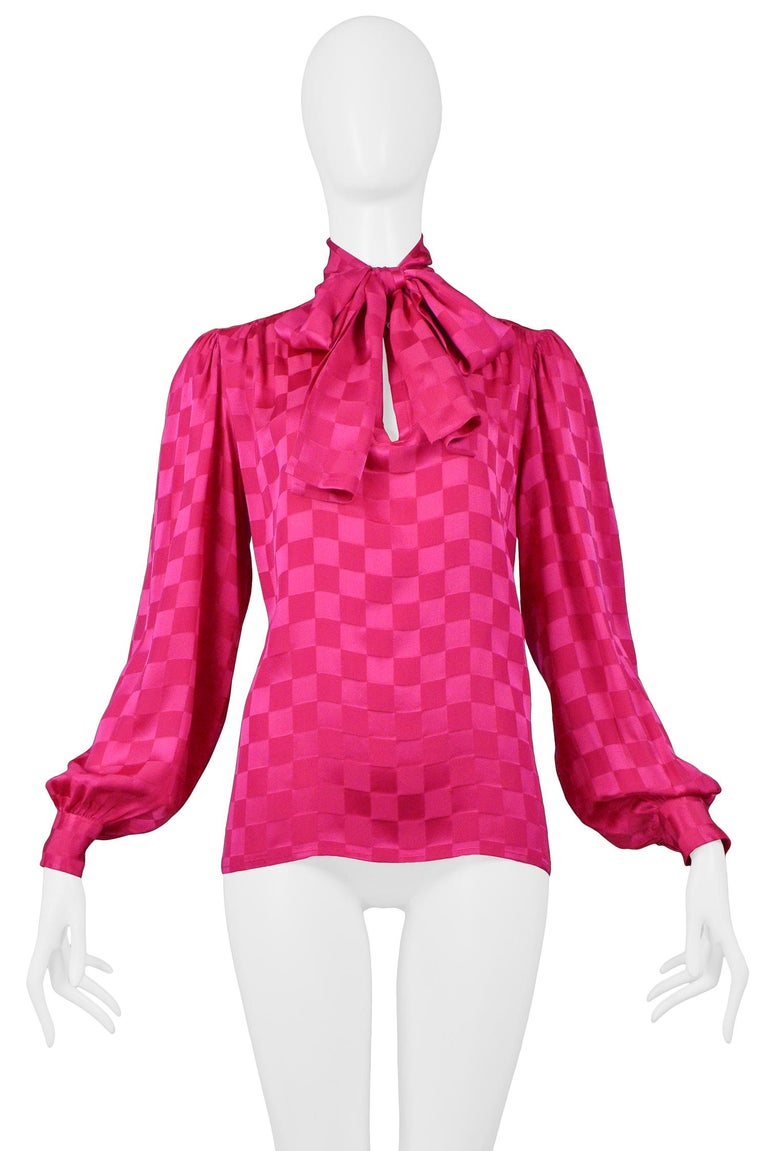 Vintage Yves Saint Laurent Magenta Check Blouse at 1stDibs