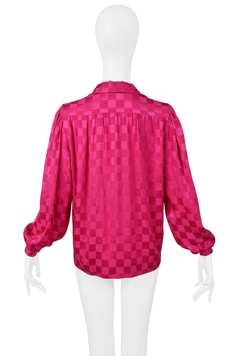 Vintage Yves Saint Laurent Magenta Check Blouse at 1stDibs