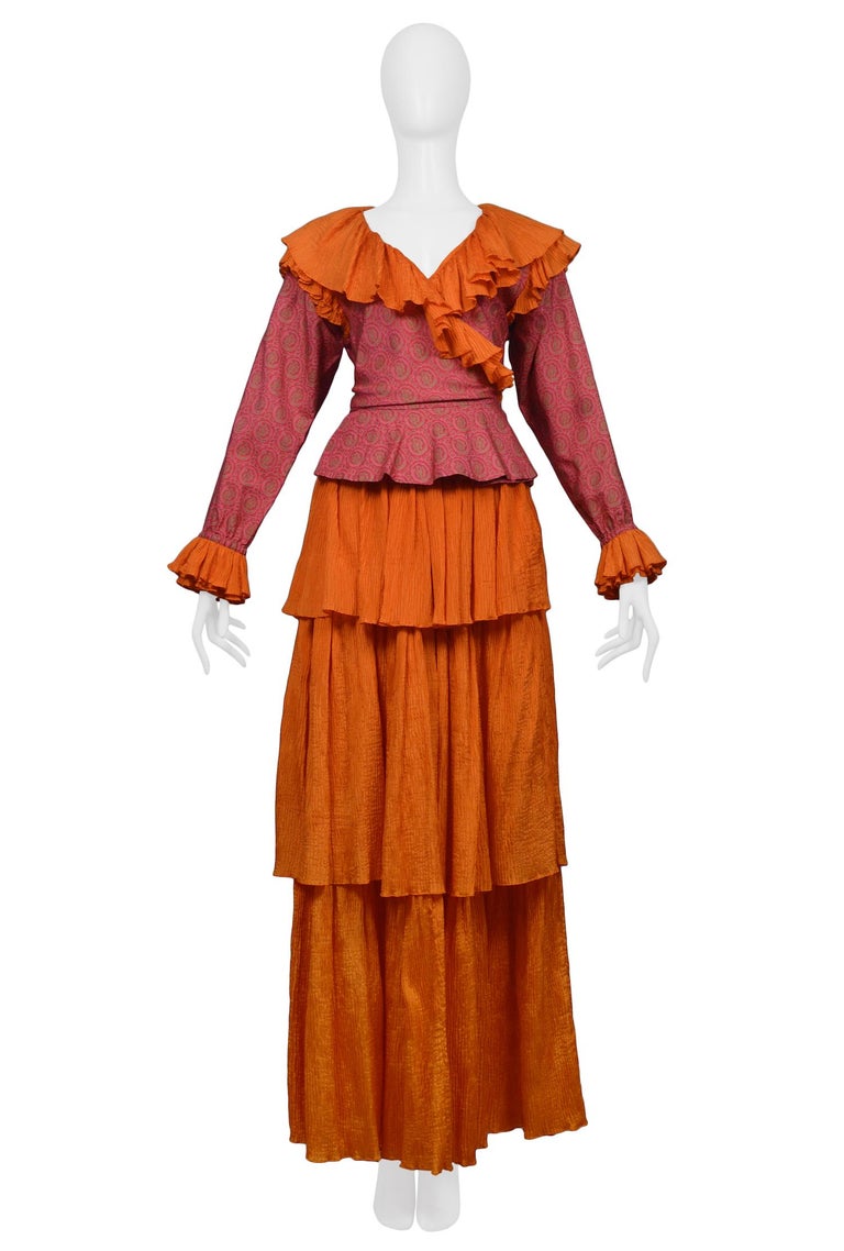 Vintage Yves Saint Laurent Orange and Pink Paisley Peasant Skirt ...