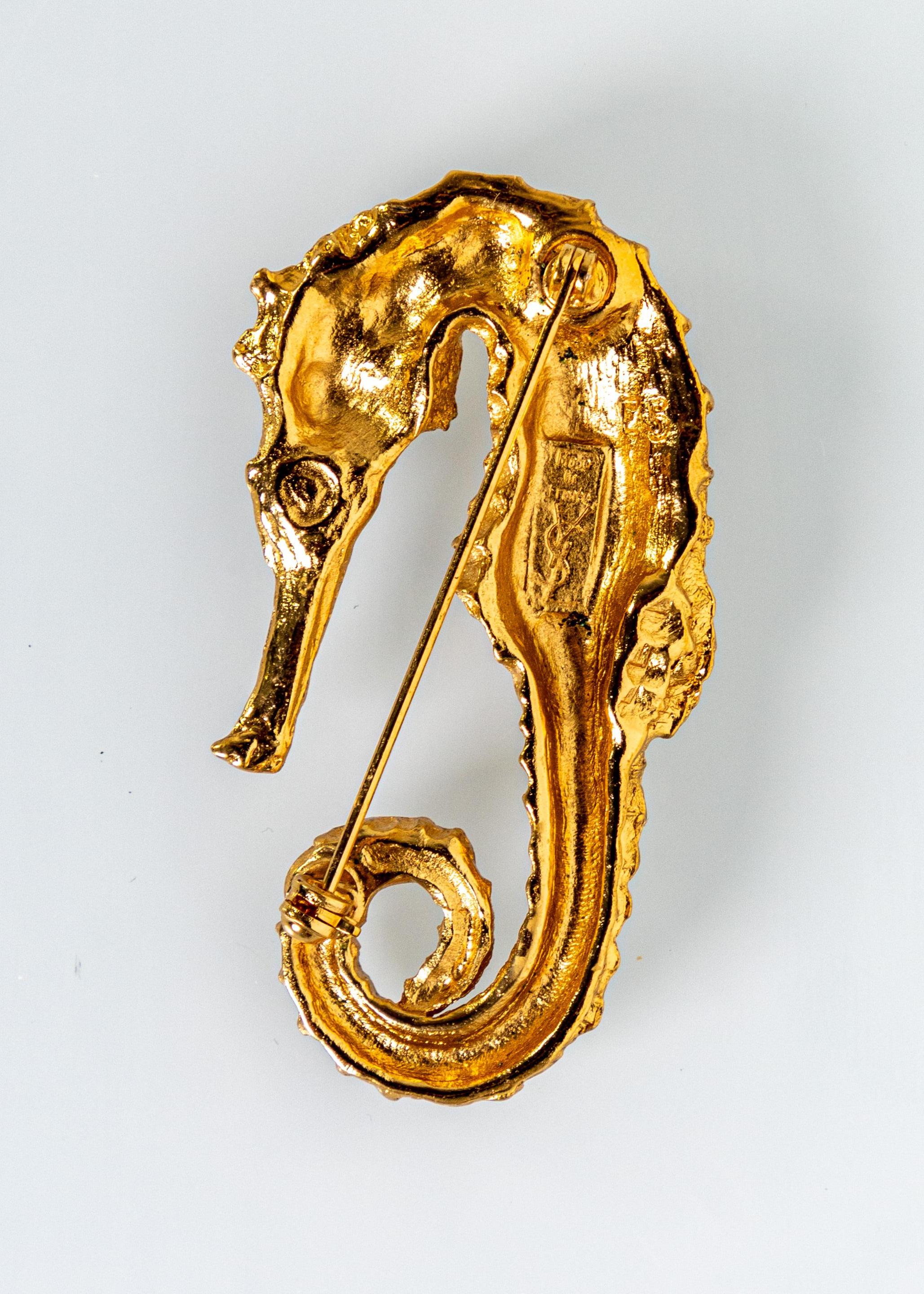 Vintage Yves Saint Laurent Rare Gold Seahorse Brooch YSL at 1stDibs ...