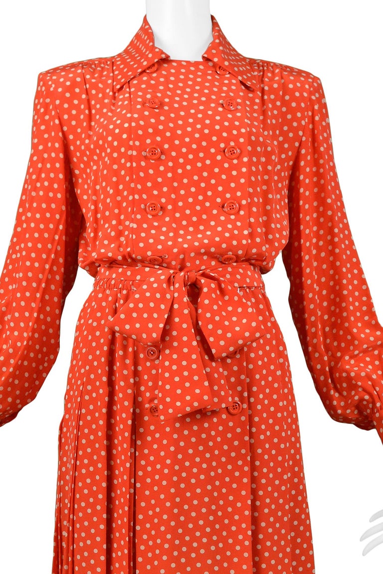 Vintage Yves Saint Laurent Red and White Dot Double Breasted Silk Dress ...