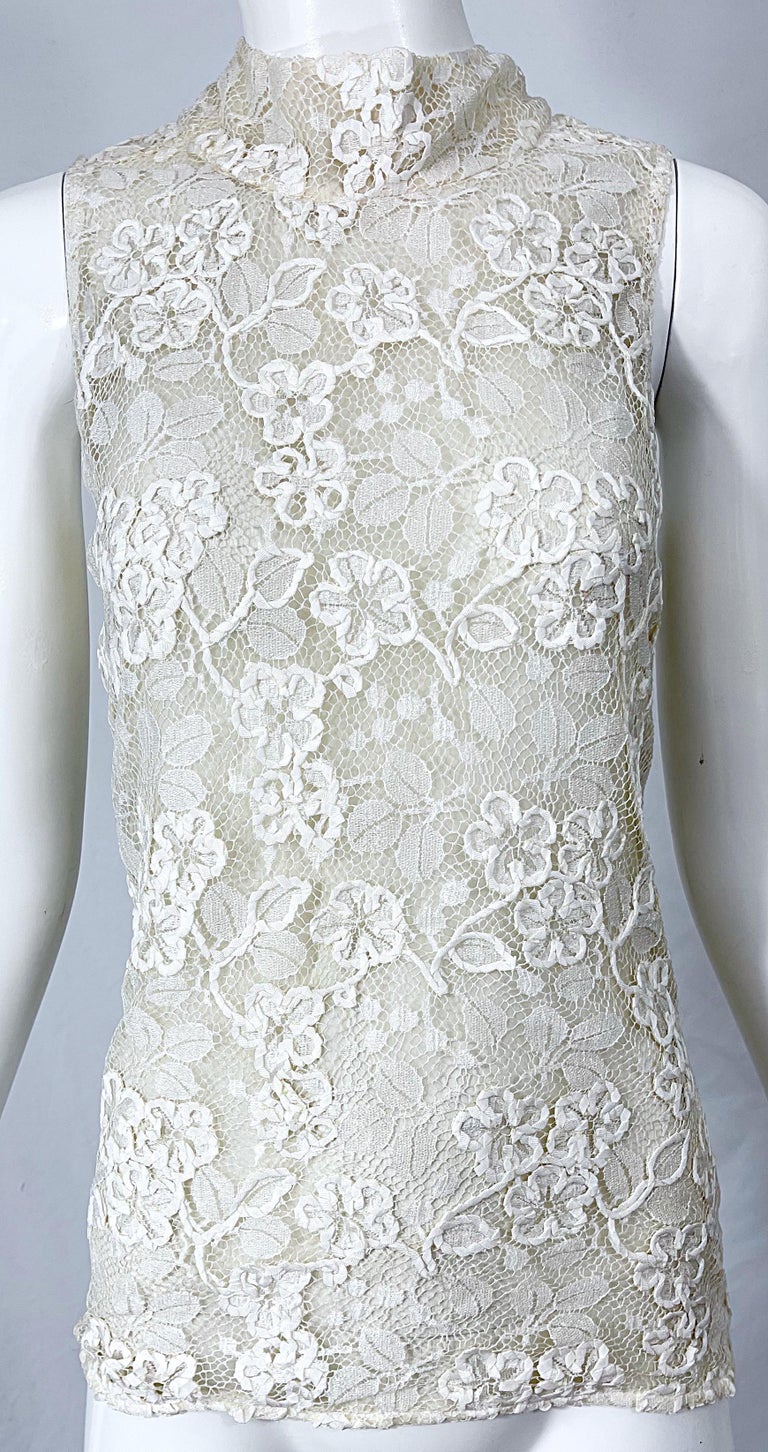 Vintage Yves Saint Laurent Rive Gauche 1990s White Belgium Lace Sheer ...