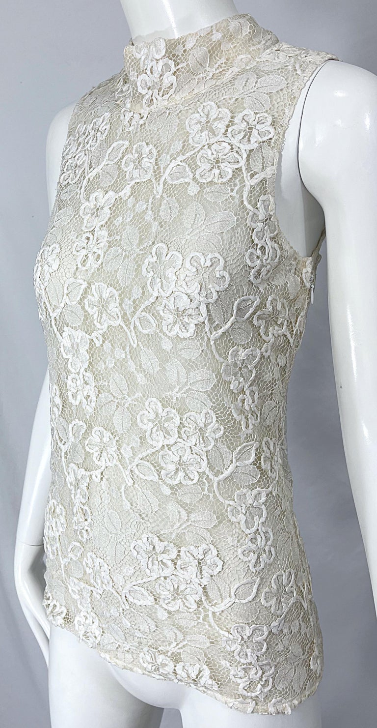 Vintage Yves Saint Laurent Rive Gauche 1990s White Belgium Lace Sheer ...