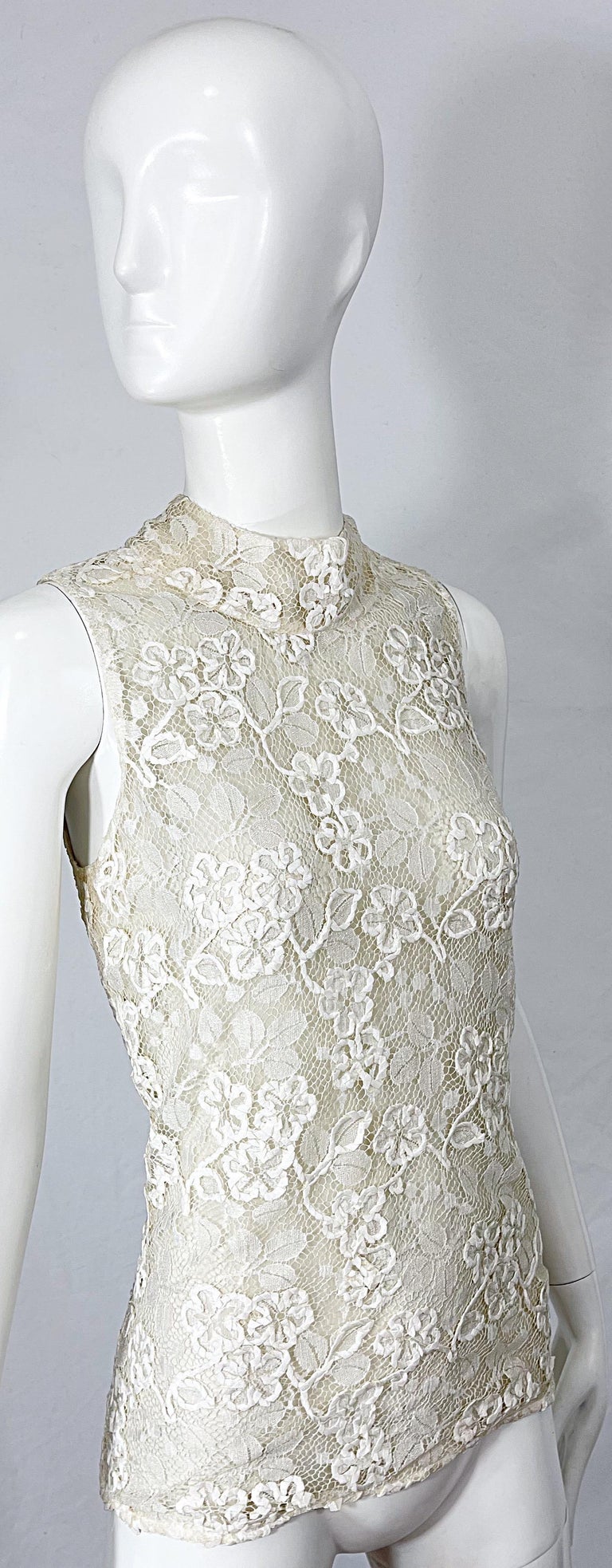 Vintage Yves Saint Laurent Rive Gauche 1990s White Belgium Lace Sheer ...