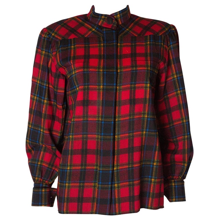 Vintage Yves Saint Laurent, Rive Gauche Red Check Blouse at 1stDibs