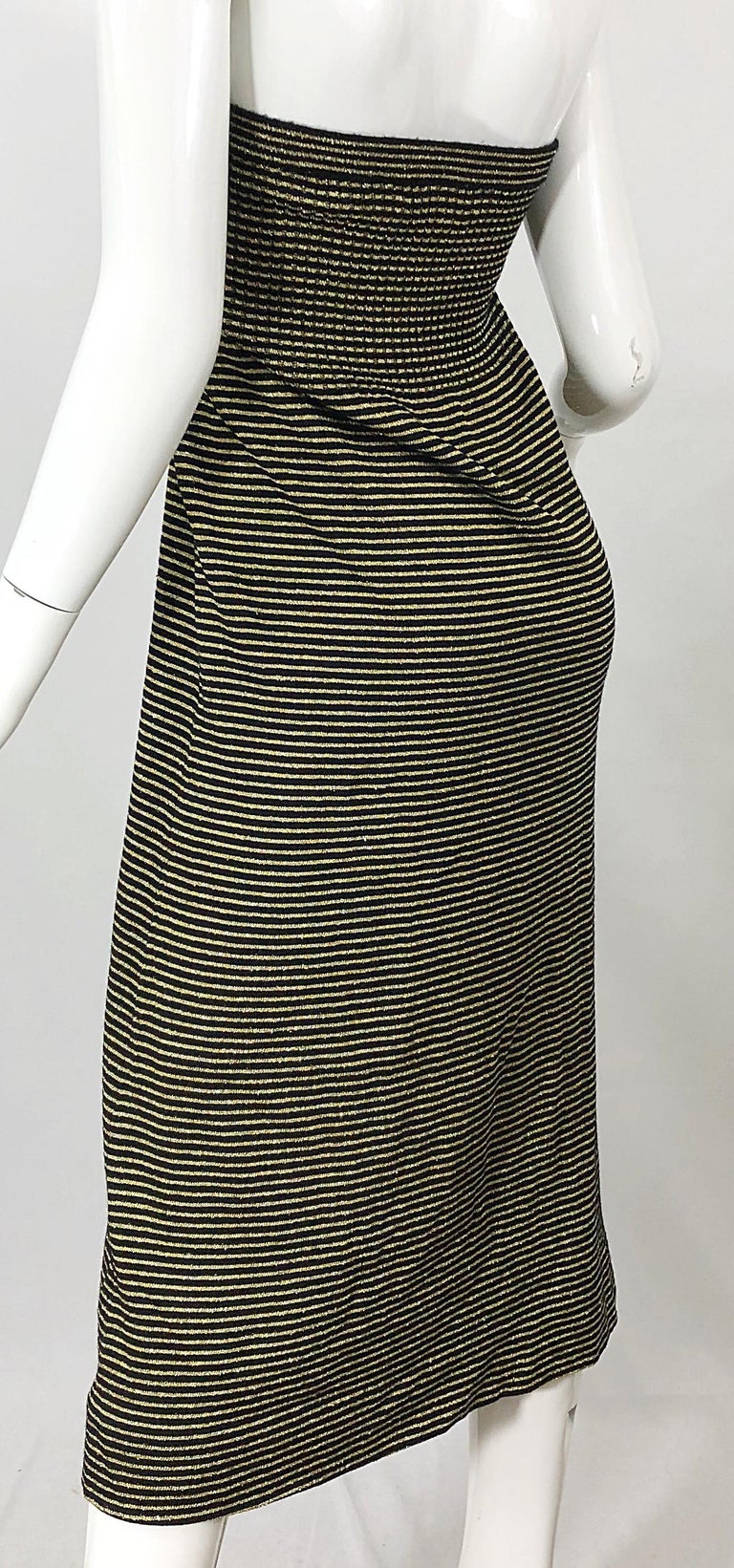 Vintage Yves Saint Laurent YSL 70s Gold Black Strapless Knit Dress or ...