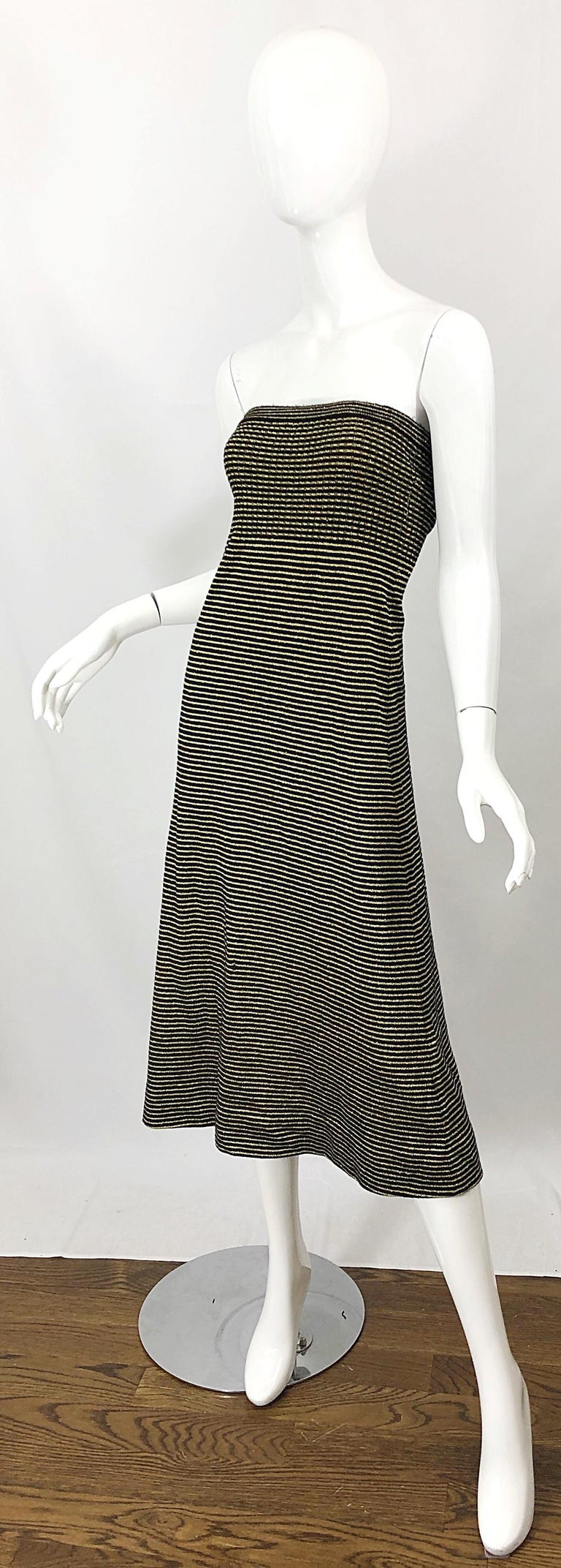 Vintage Yves Saint Laurent YSL 70s Gold Black Strapless Knit Dress or ...