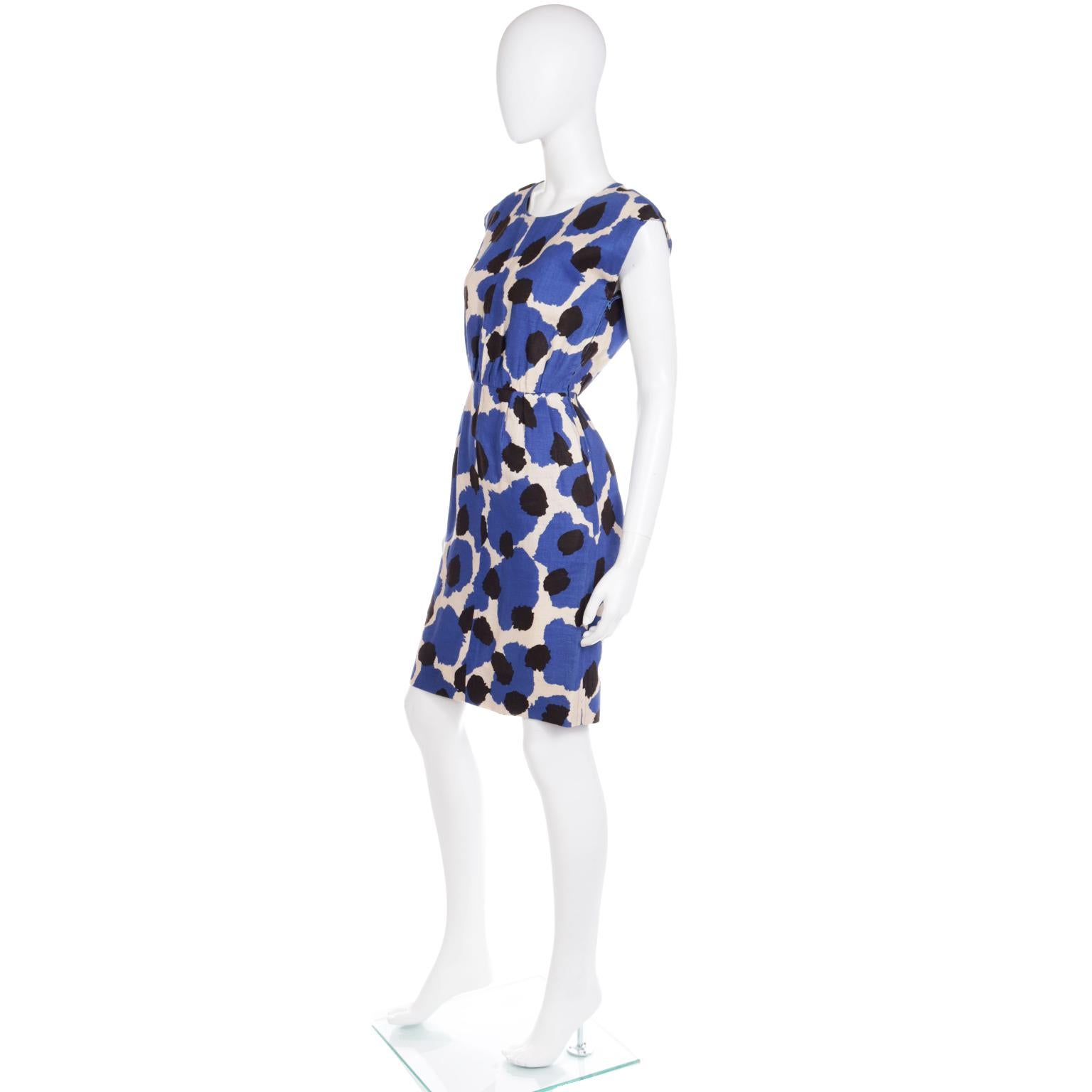 Vintage Yves Saint Laurent YSL Bold Blue Abstract Floral Print Linen ...