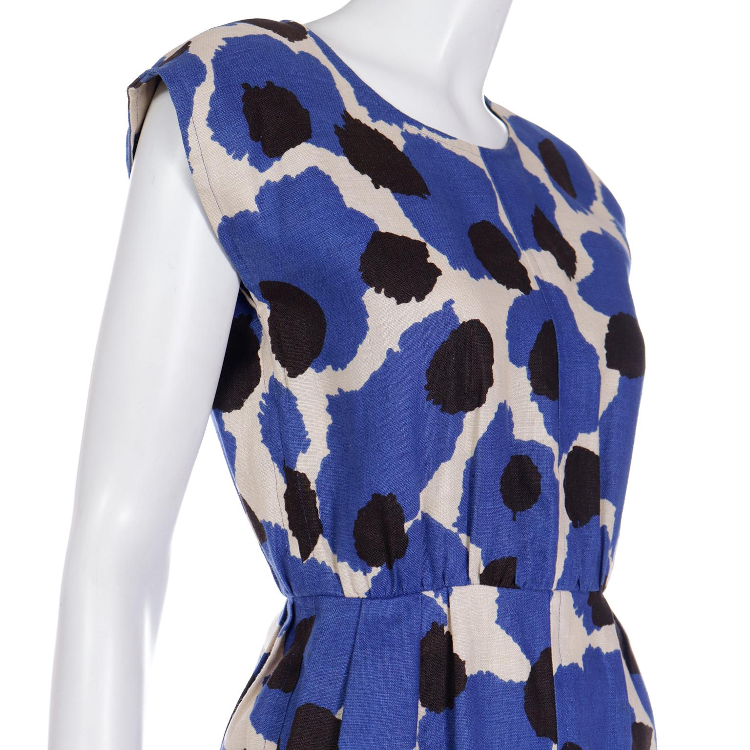 Vintage Yves Saint Laurent YSL Bold Blue Abstract Floral Print Linen ...