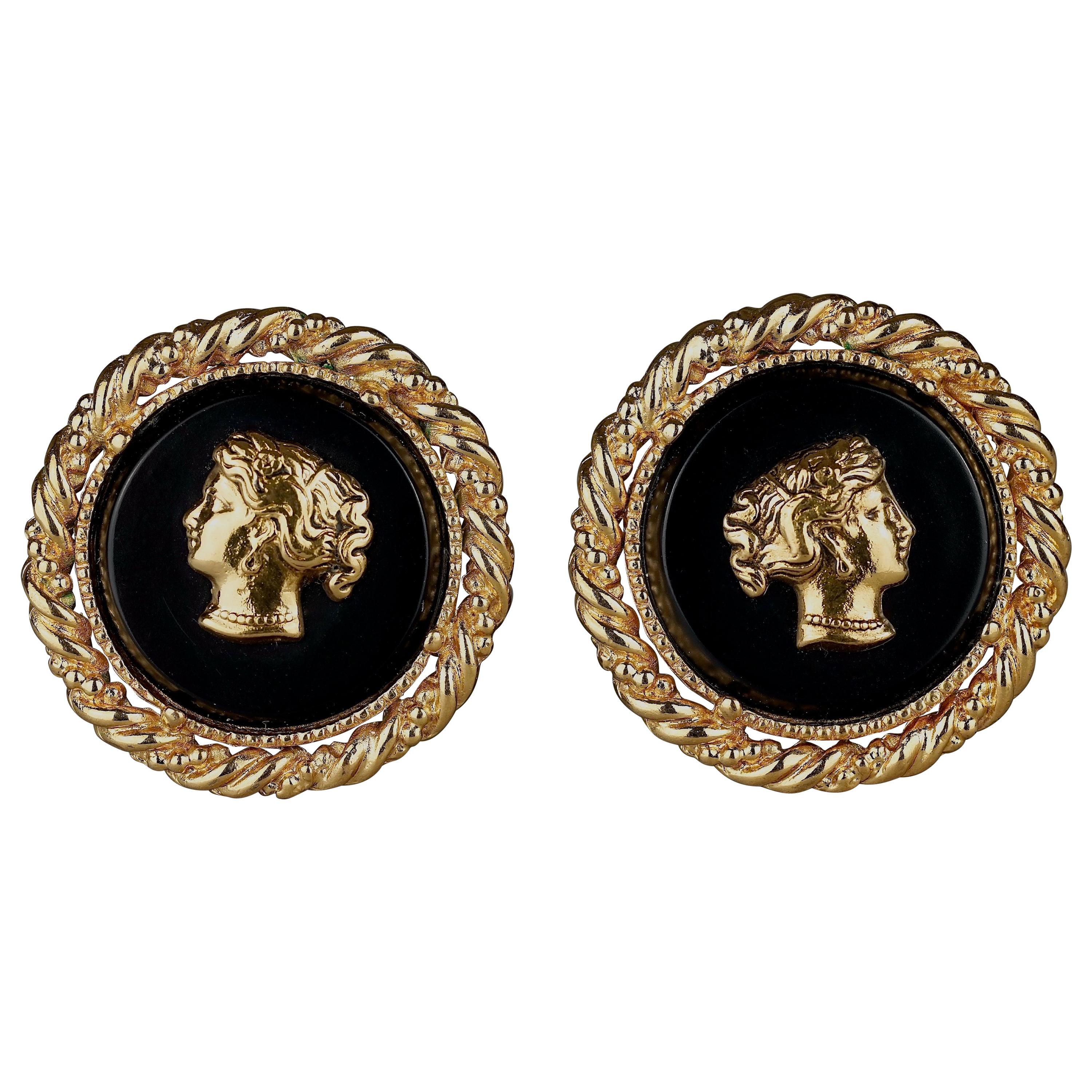 Vintage YVES SAINT LAURENT Ysl Cameo Lady Profile Earrings at 1stDibs