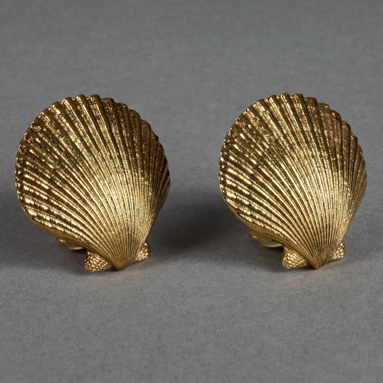 Vintage YVES SAINT LAURENT Ysl Clam Shell Earrings at 1stDibs