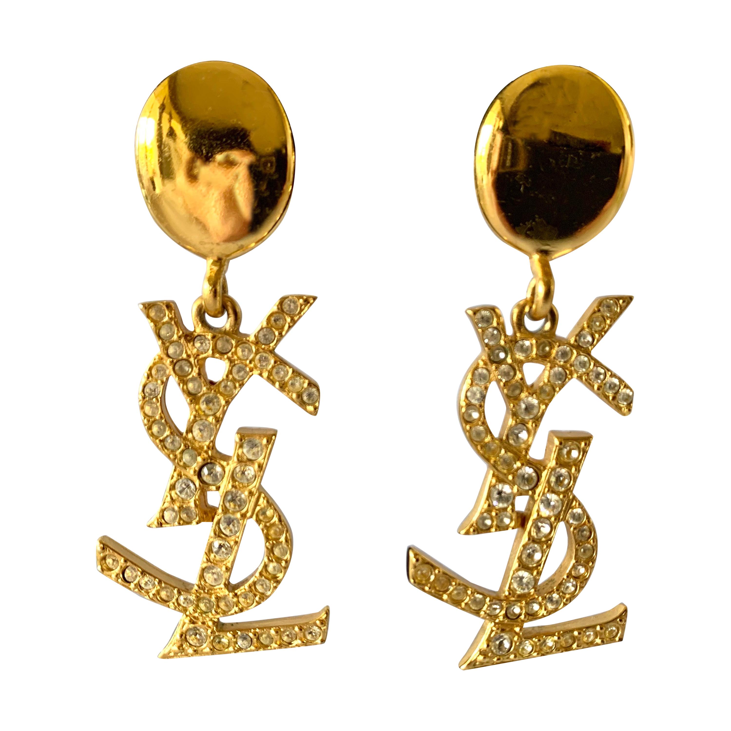 Vintage Yves Saint Laurent Rive Gauche Blue Multicolor Glass Clip On
