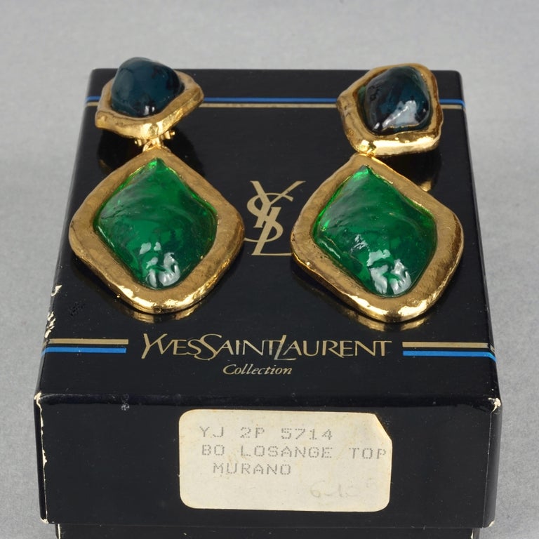 Vintage YVES SAINT LAURENT Ysl Diamond Resin Dangling Earrings at 1stDibs