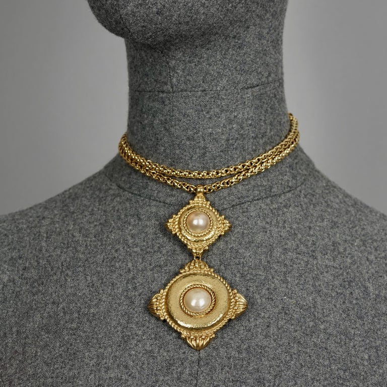 Vintage YVES SAINT LAURENT Ysl Double Diamond Pearl Chain Necklace at ...