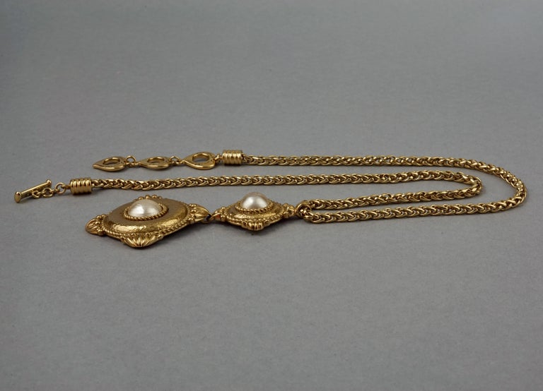 Vintage YVES SAINT LAURENT Ysl Double Diamond Pearl Chain Necklace at ...