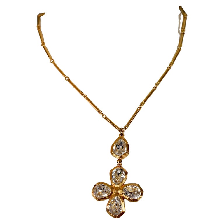Vintage YVES SAINT LAURENT Ysl Flower Diamant Bar Chain Necklace at 1stDibs
