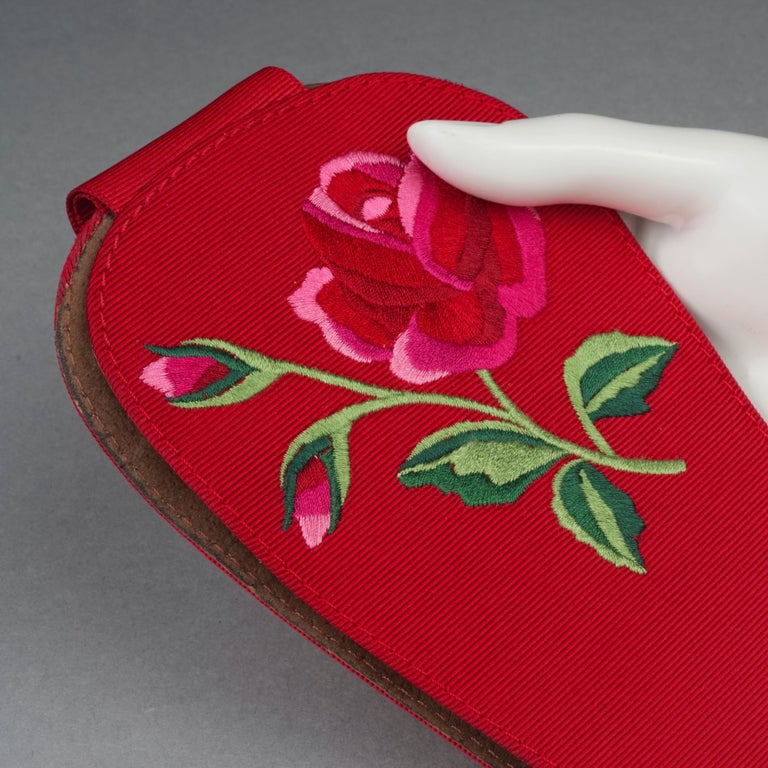 Vintage YVES SAINT LAURENT Ysl Flower Embroidered Grosgrain Ribbon Red ...