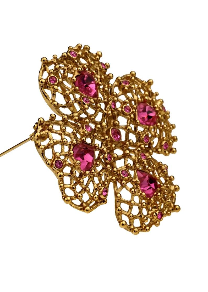 Vintage YVES SAINT LAURENT Ysl Flower Rhinestone Mesh Pendant Brooch ...
