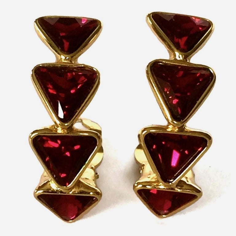Vintage YVES SAINT LAURENT Ysl Geometric Ruby Rhinestone Earrings For ...