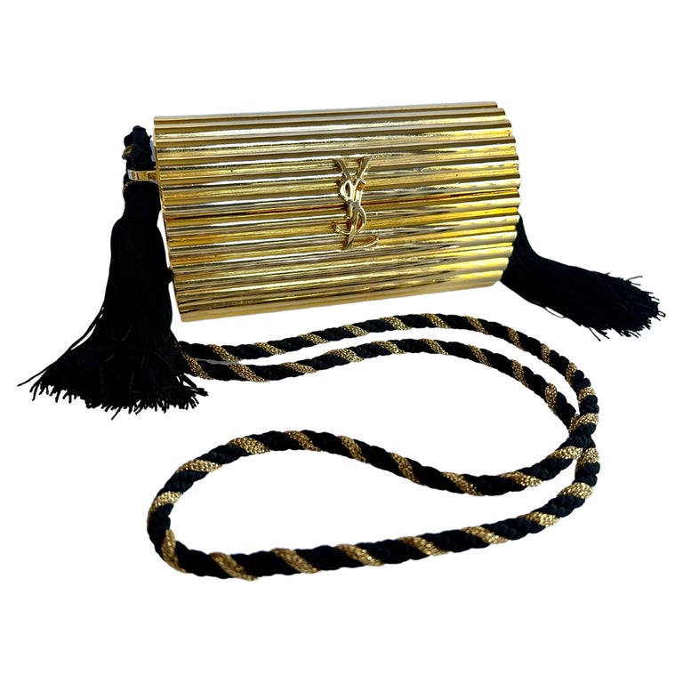 Vintage YVES SAINT LAURENT YSL Gold Metal Minaudiere Tassel Shoulder ...