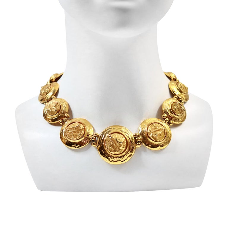 Vintage Yves Saint Laurent YSL Gold Tone Round Heavy Necklace Circa ...