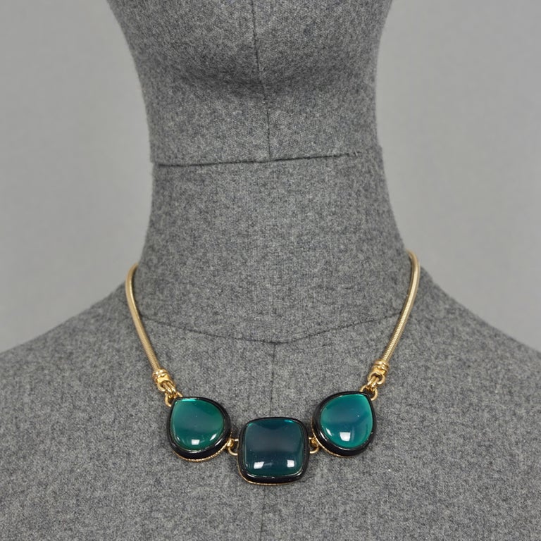 Vintage YVES SAINT LAURENT Ysl Green Cabochon Black Enamel Snake Chain ...