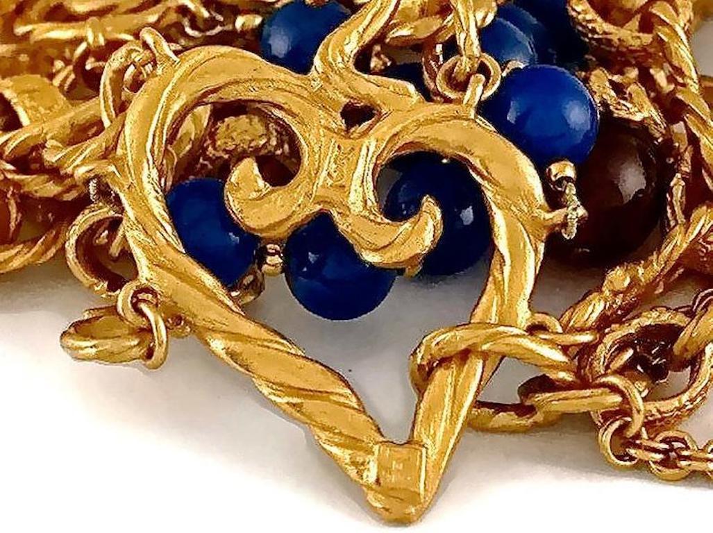 Vintage YVES SAINT LAURENT Ysl Heart Tiered Gilt Bead Necklace For Sale ...
