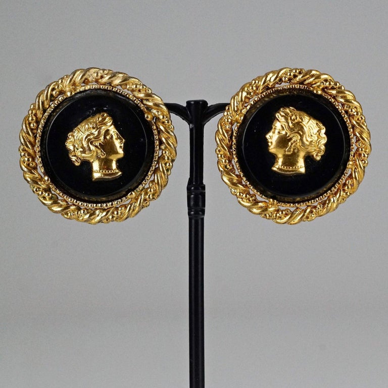 Vintage YVES SAINT LAURENT Ysl Lady Profile Cameo Earrings at 1stDibs