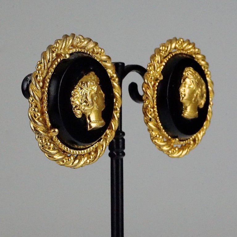 Vintage YVES SAINT LAURENT Ysl Lady Profile Cameo Earrings at 1stDibs