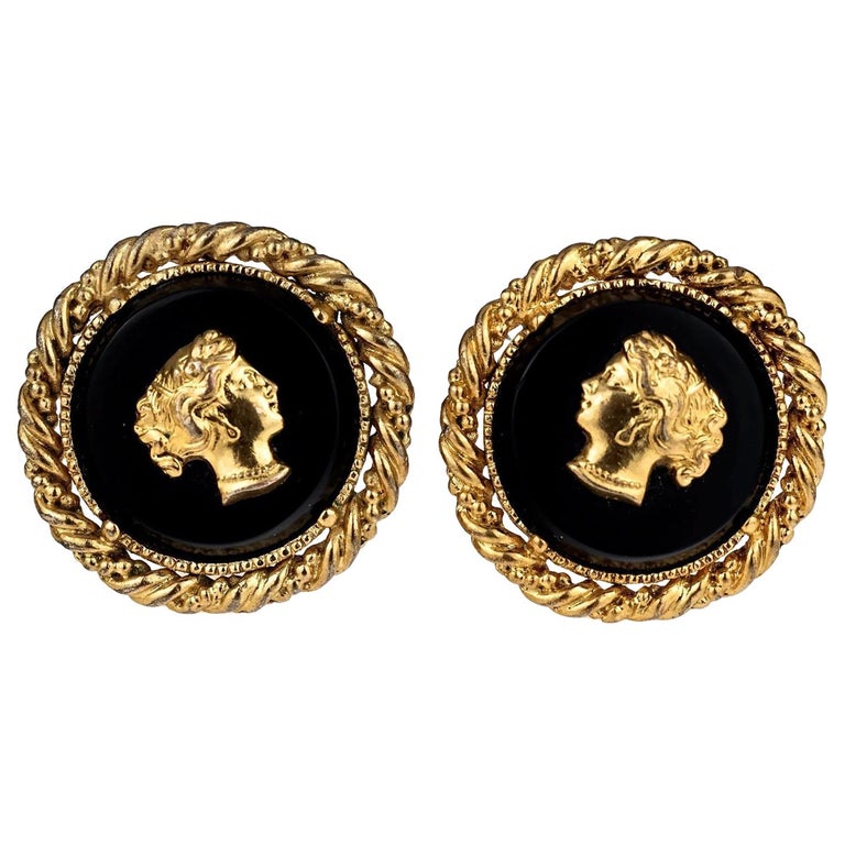 Vintage YVES SAINT LAURENT Ysl Lady Profile Cameo Earrings at 1stDibs