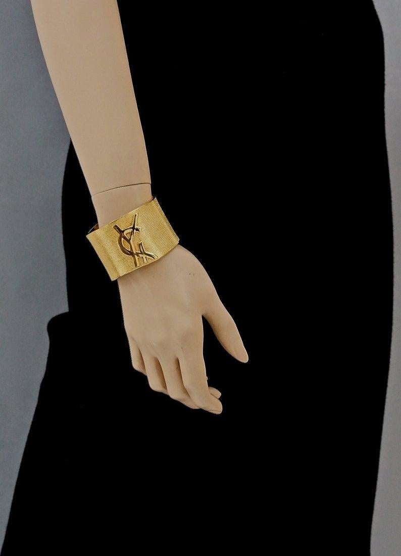 Vintage YVES SAINT LAURENT Ysl Logo Ribbed Gold Cuff Bracelet For Sale ...