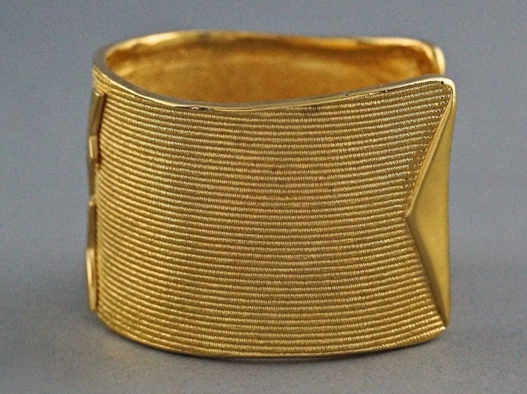 Vintage YVES SAINT LAURENT Ysl Logo Ribbed Gold Cuff Bracelet For Sale ...