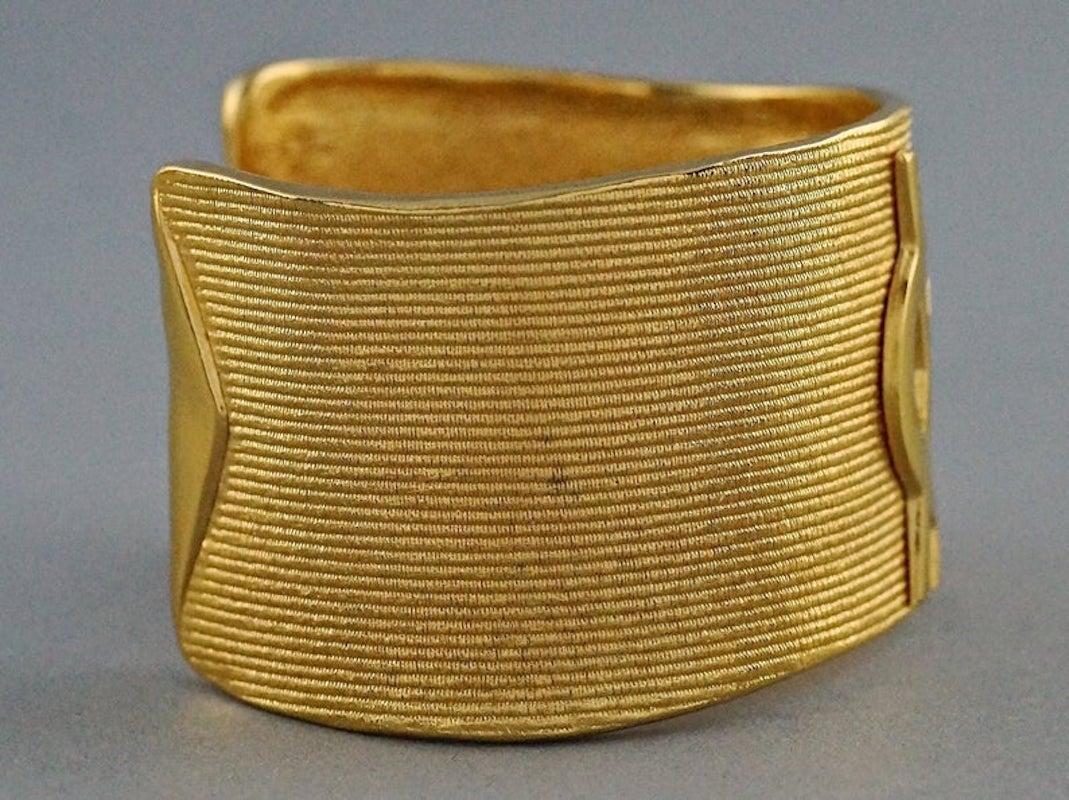 Vintage YVES SAINT LAURENT Ysl Logo Ribbed Gold Cuff Bracelet For Sale ...