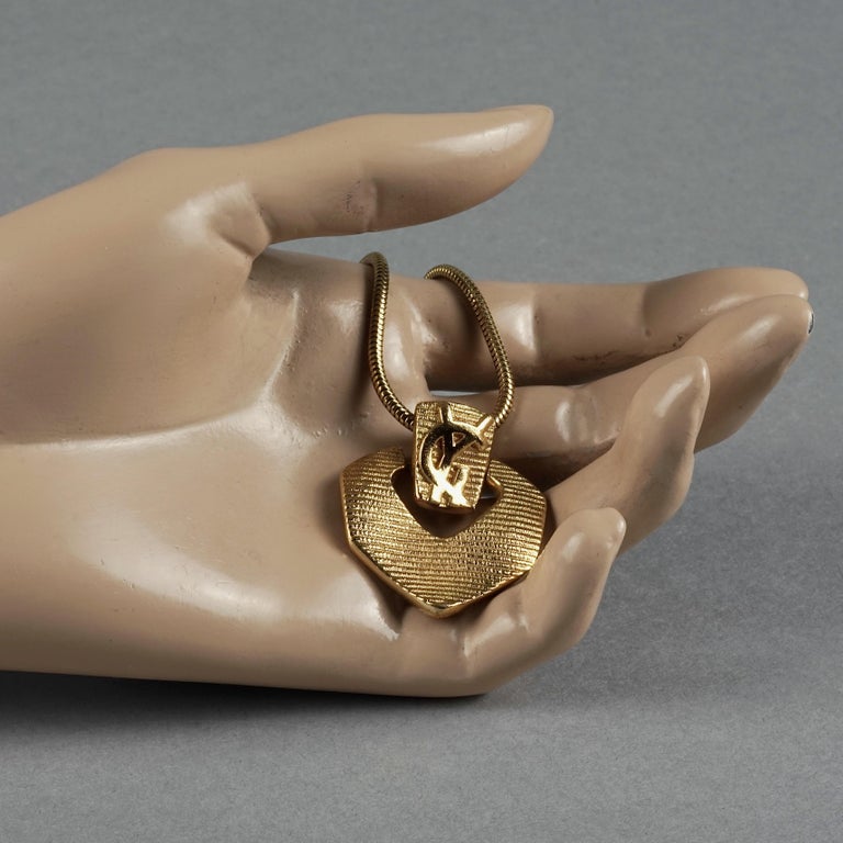 Vintage YVES SAINT LAURENT Ysl Logo Ribbed Pendant Snake Chain Necklace ...