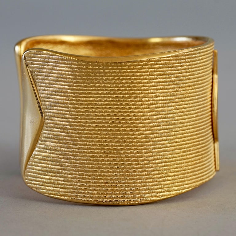 Vintage YVES SAINT LAURENT Ysl Logo Textured Gold Cuff Bracelet For ...