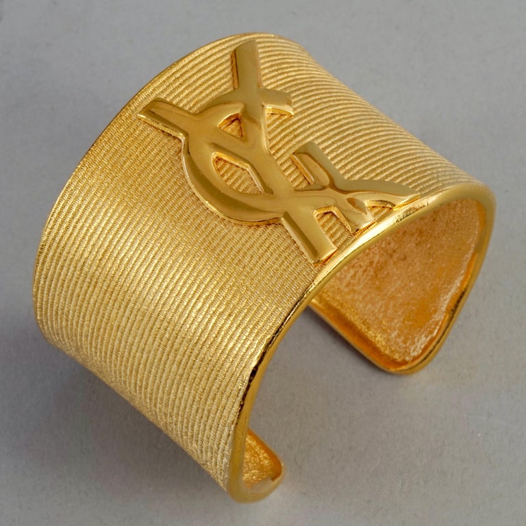 Vintage YVES SAINT LAURENT Ysl Logo Textured Gold Cuff Bracelet For ...
