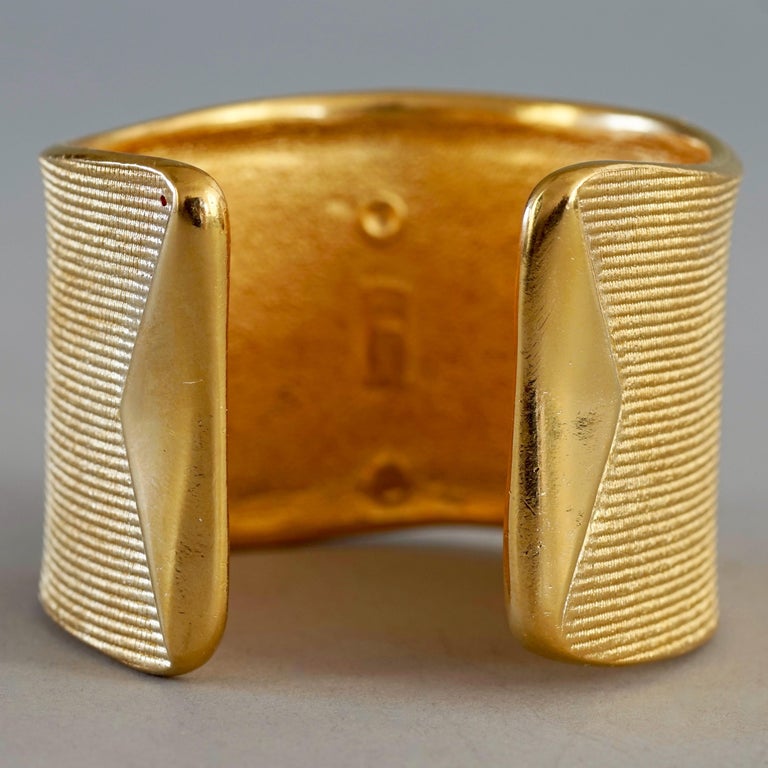 Vintage YVES SAINT LAURENT Ysl Logo Textured Gold Cuff Bracelet For ...