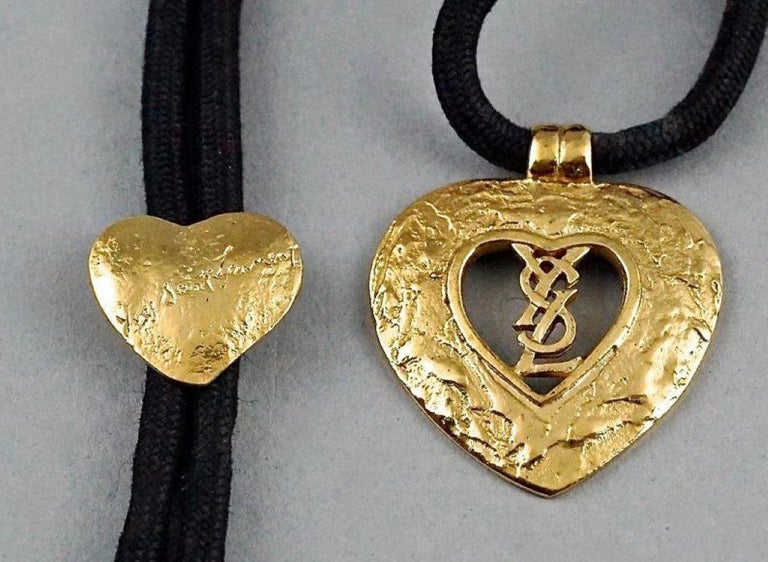 Vintage YVES SAINT LAURENT Ysl Monogram Heart Lariat Necklace at 1stDibs