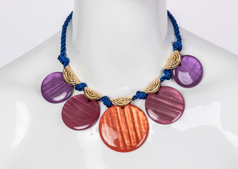 Vintage Yves Saint Laurent Ysl Multi-Color Disc Silk Cord Necklace at ...