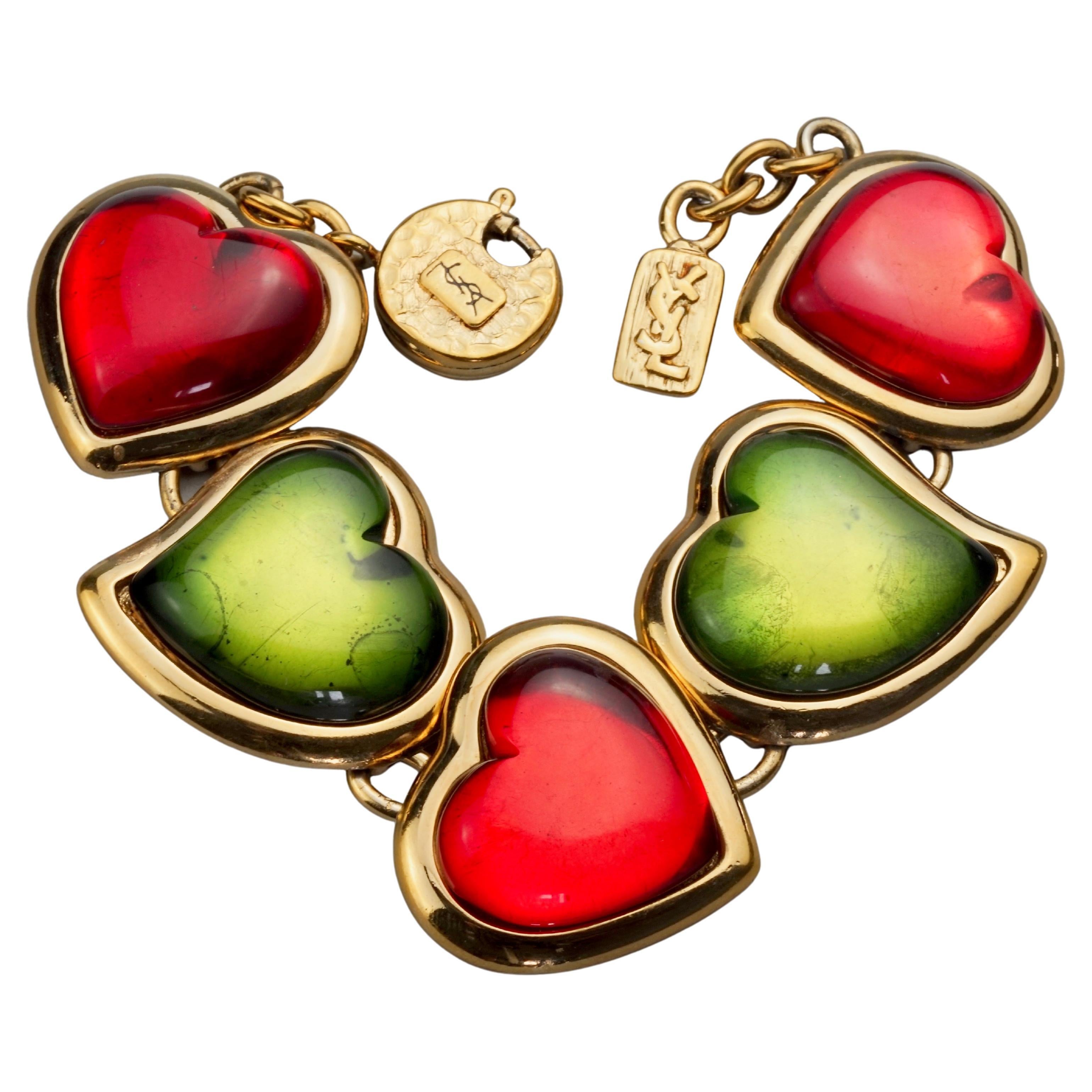 Vintage YVES SAINT LAURENT Ysl Multicolour Heart Resin Link Bracelet at ...